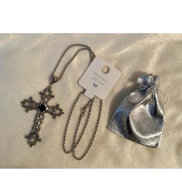 Handmade | Jewelry | Silver Gothic Cross Necklace Floral Design Big ...